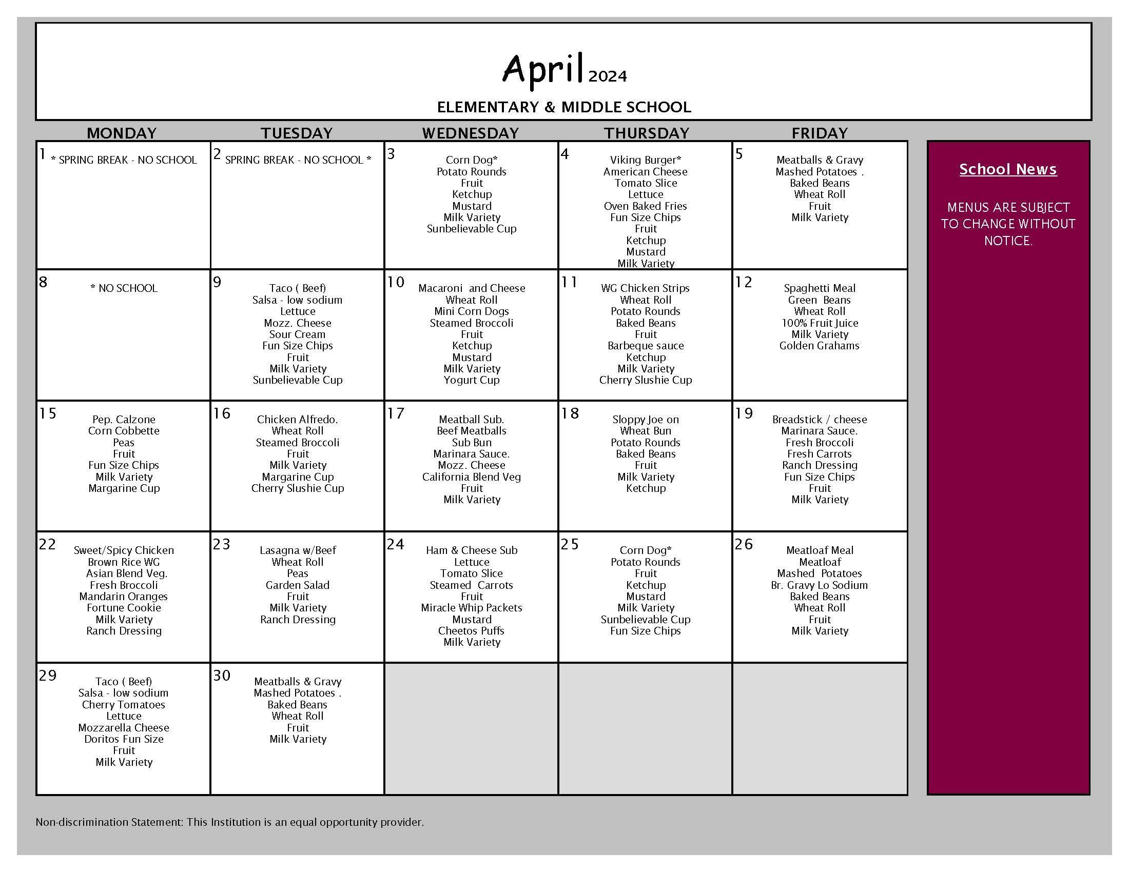 Lunch Menus – Lunch Menus – Vinton County Local School District