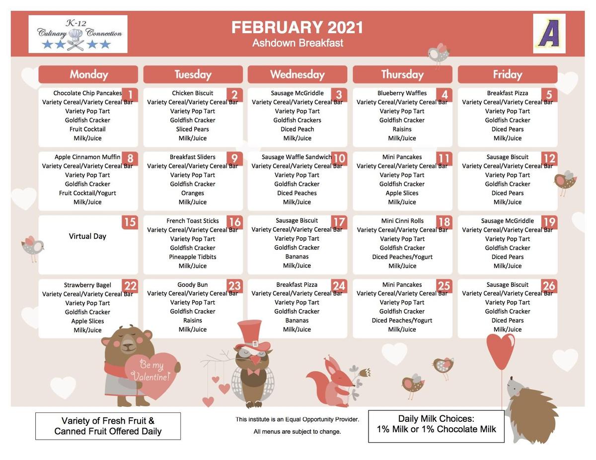 February – Menus – Ashdown Public Schools