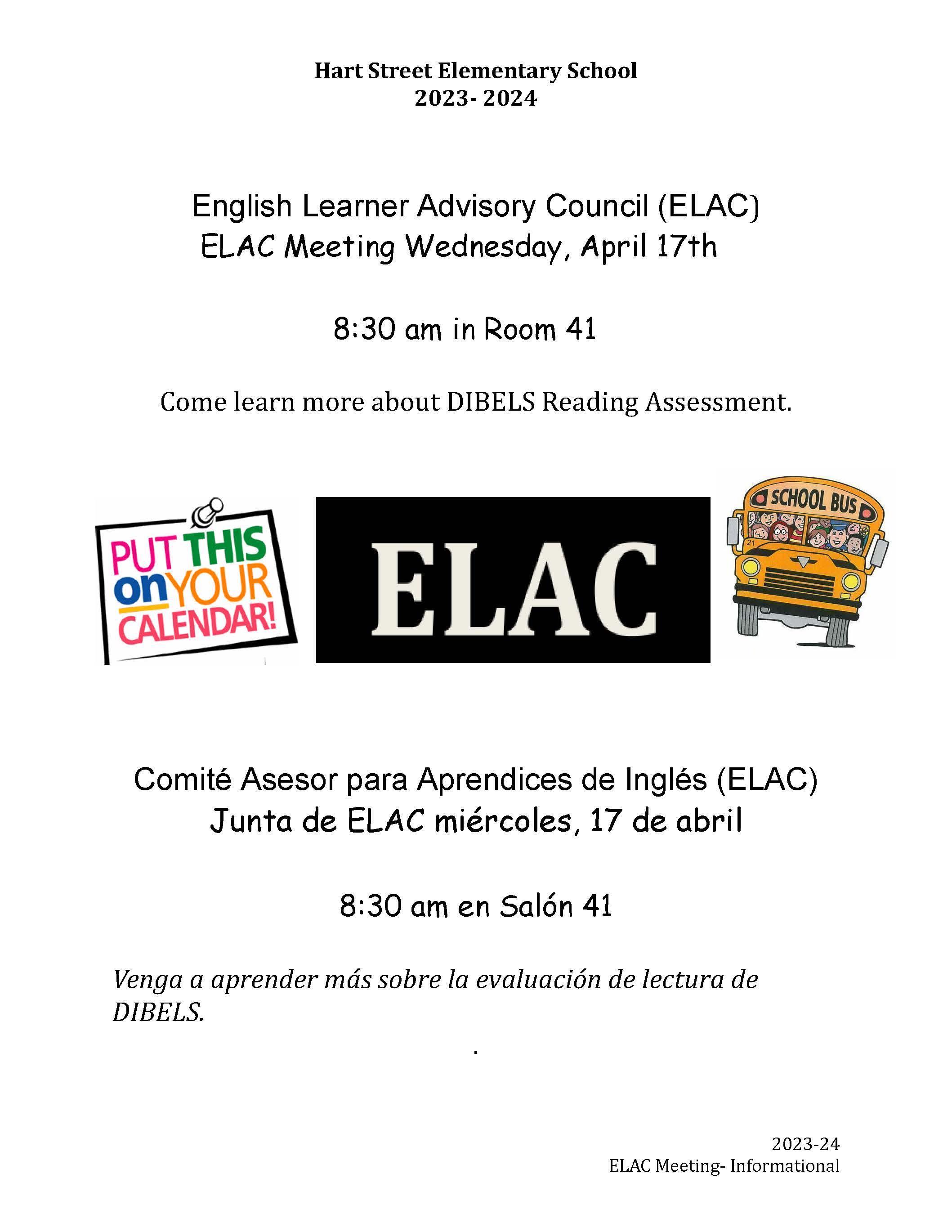 English Learner Advisory Council (ELAC) – Parents – Hart Street Elementary