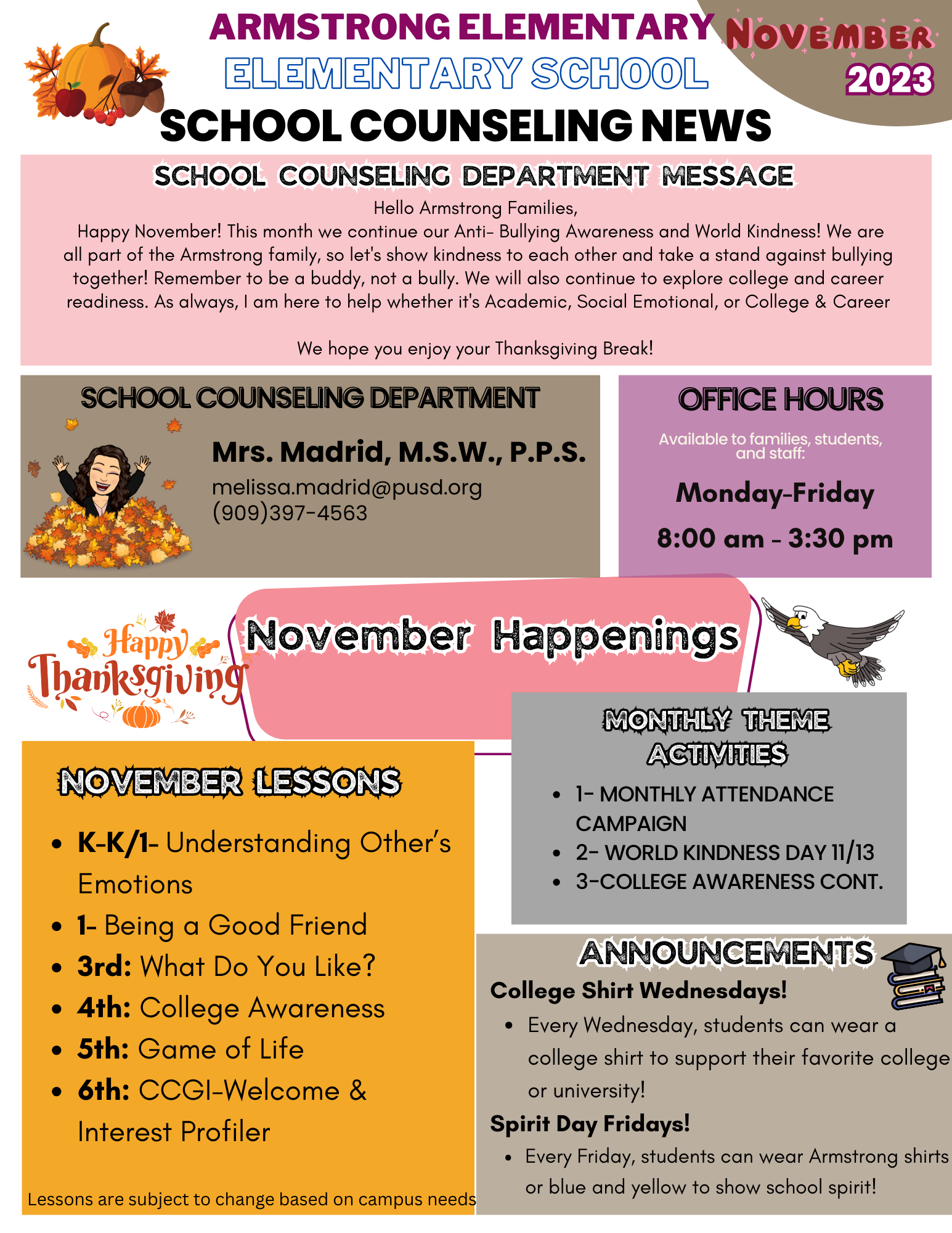 Monthly Newsletter- Armstrong School Counselor News – Counselor ...