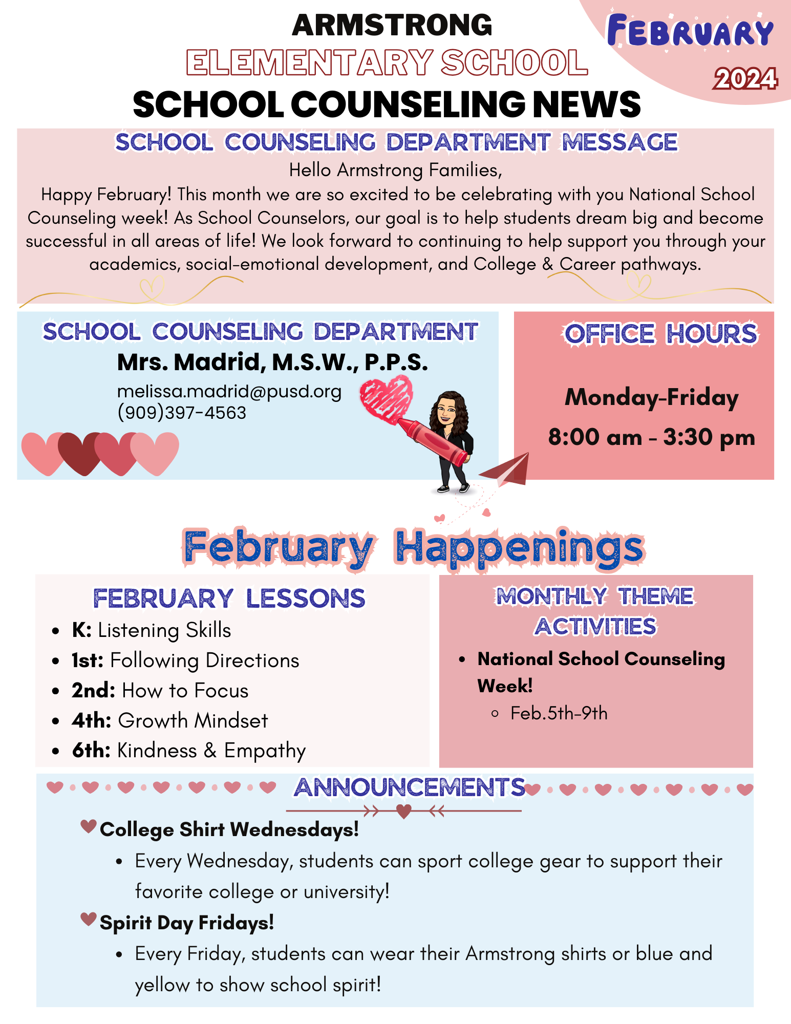 Monthly Newsletter- Armstrong School Counselor News – Counselor ...