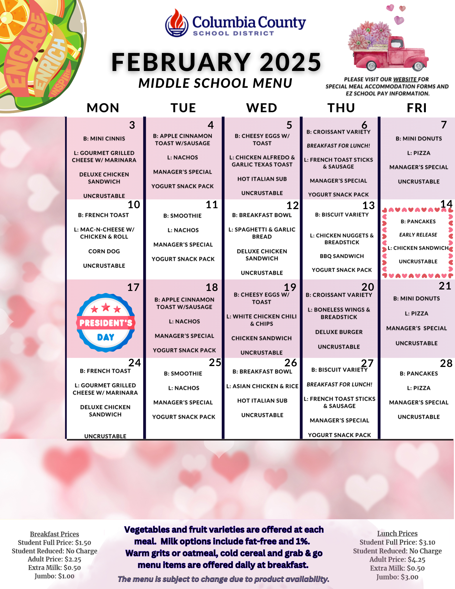 Menus – School Nutrition – Columbia County Schools
