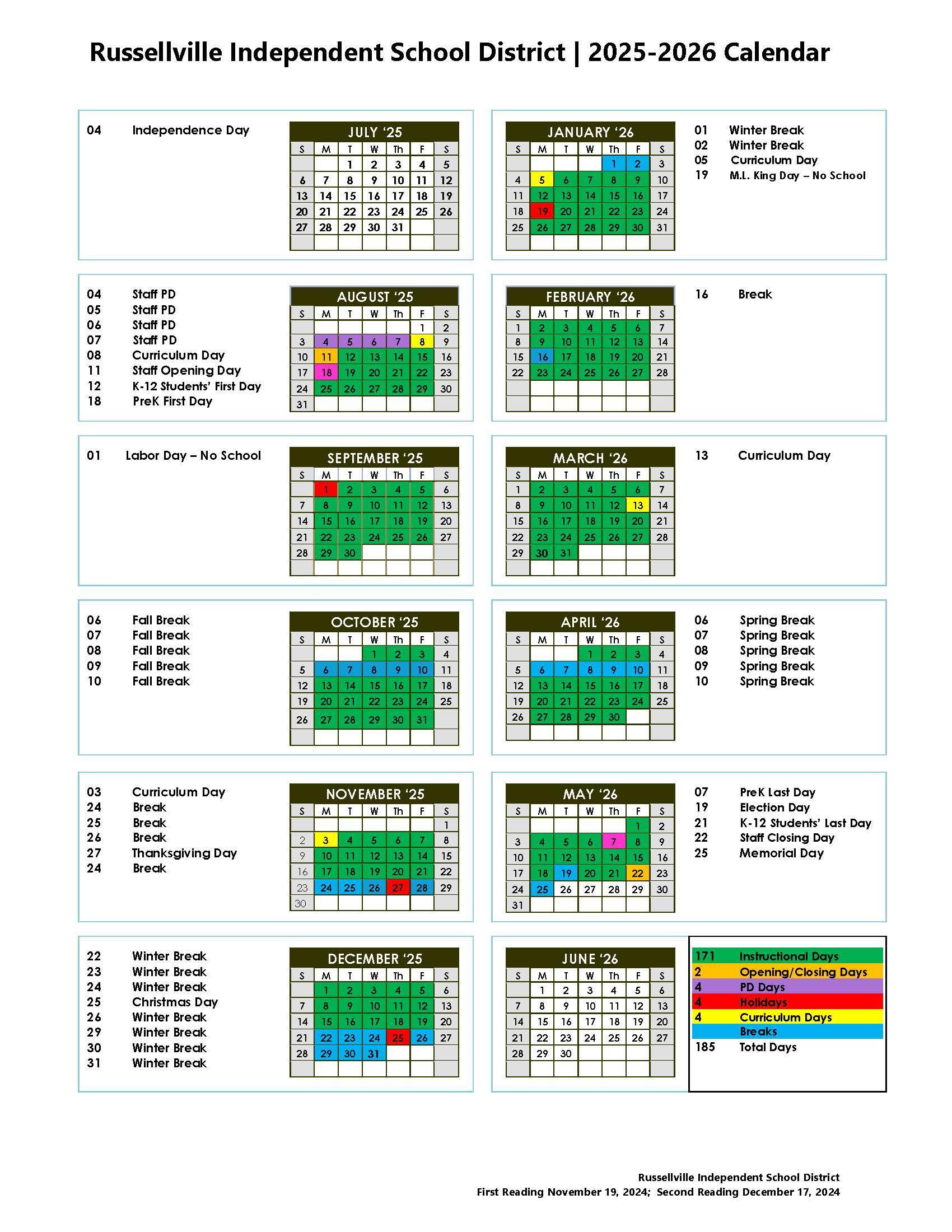 2025-2026 School Calendar – District Information – Russellville ...