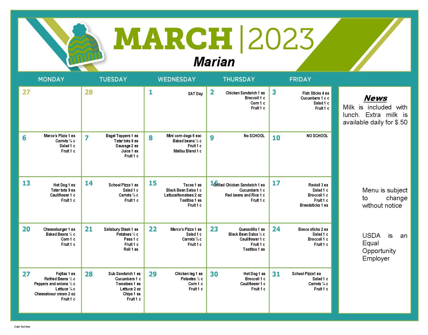 Cafeteria Program - Miscellaneous - Marian High School