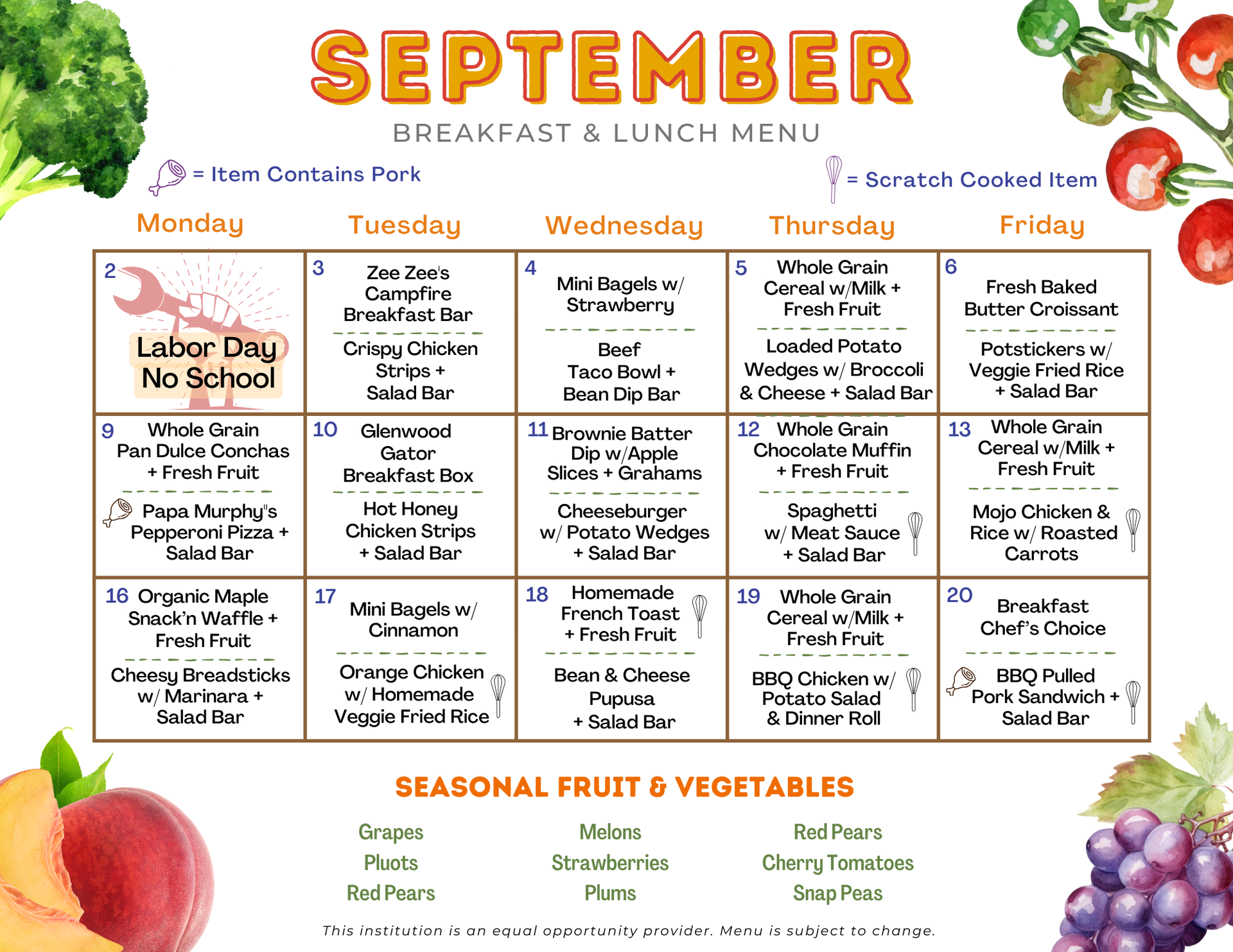 Breakfast, Lunch & Supper Menus - Food & Nutrition Services - Robla ...