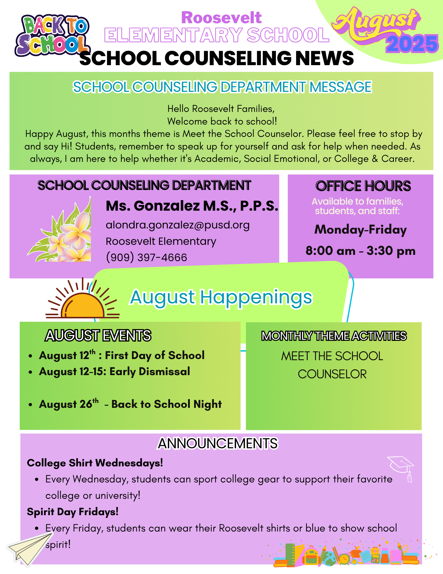 School Counseling Monthly Newsletter – School Counselor – Roosevelt ...