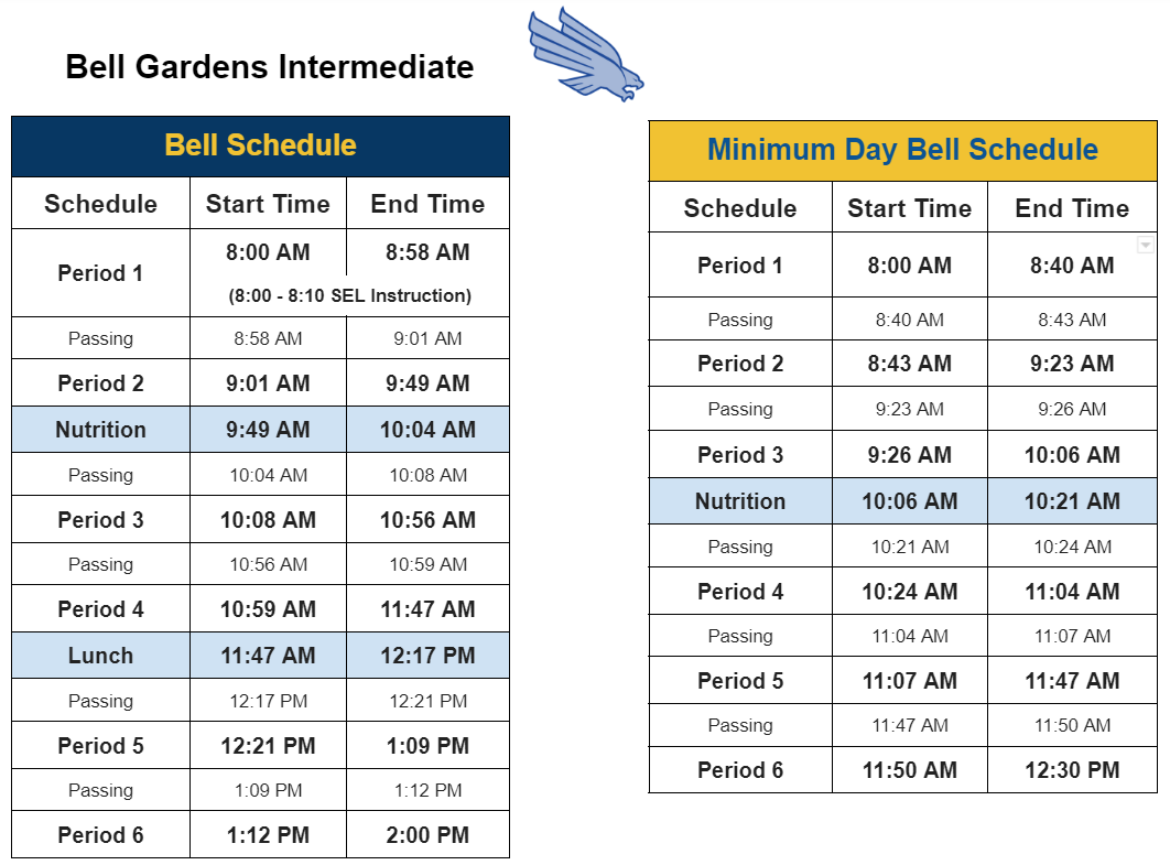 Bell Schedule Our School Bell Gardens Intermediate School