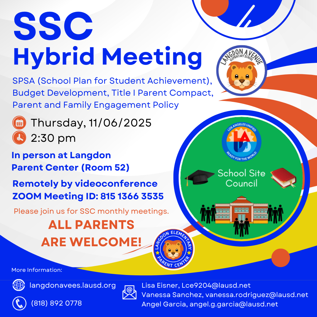 SSC Meeting / Reunión de SSC: November 6, 2025 | Langdon Avenue Elementary
