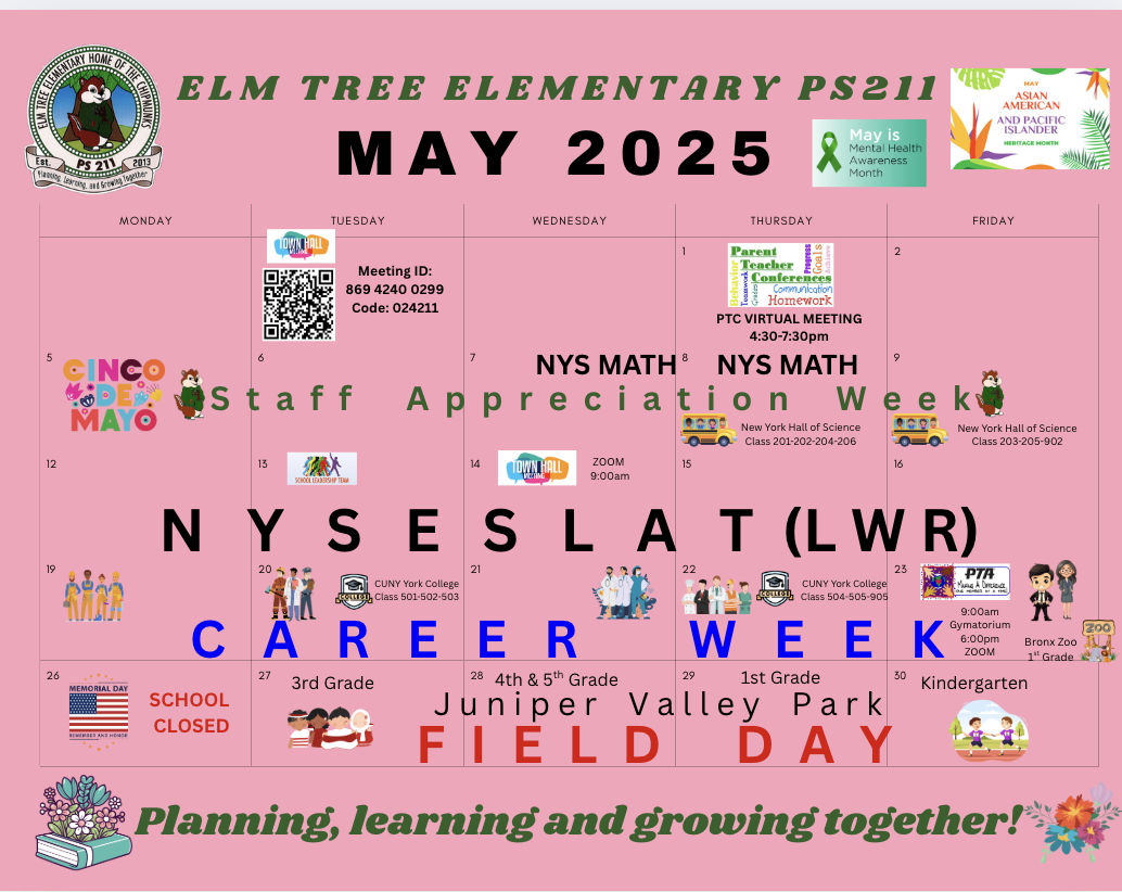 May 2025 - P.S. 211 Monthly School Calendar – Monthly School Calendars ...