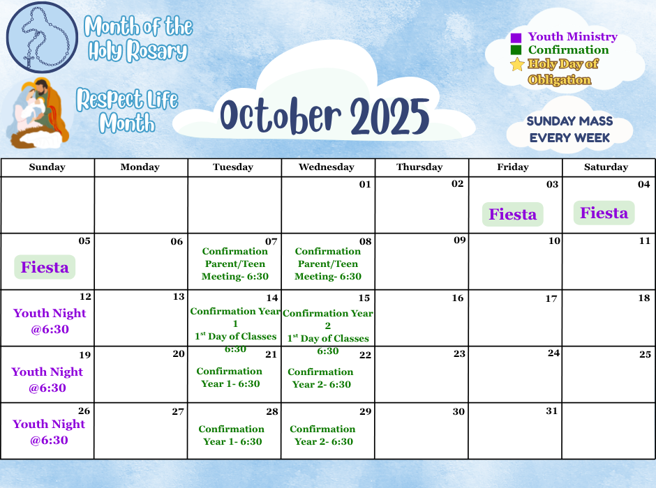 Faith Formation Fall Calendar – Sacraments – Our Lady of the Assumption ...