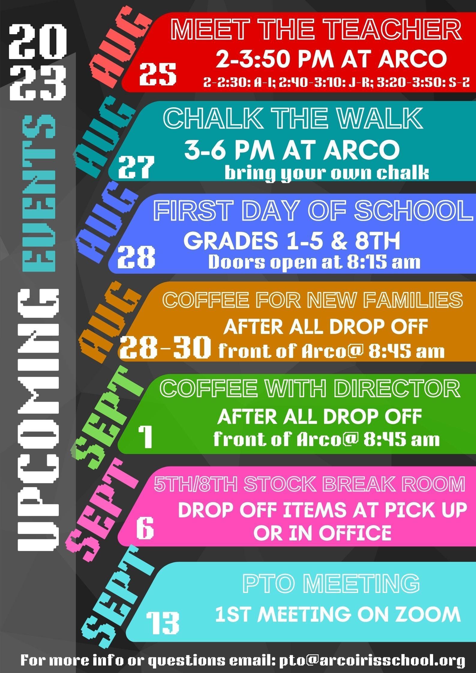 Upcoming PTO Events - PTO - Arco Iris Spanish Immersion School