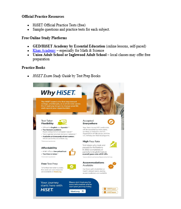 Adult Basic Education/GED/HiSET – Academics – Inglewood Continuation ...