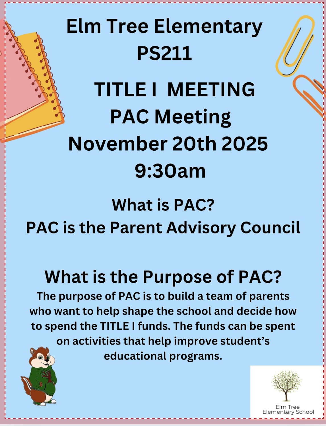Thursday, November 20, 2025 — Title I PAC Meeting – P.S. 211 Events ...