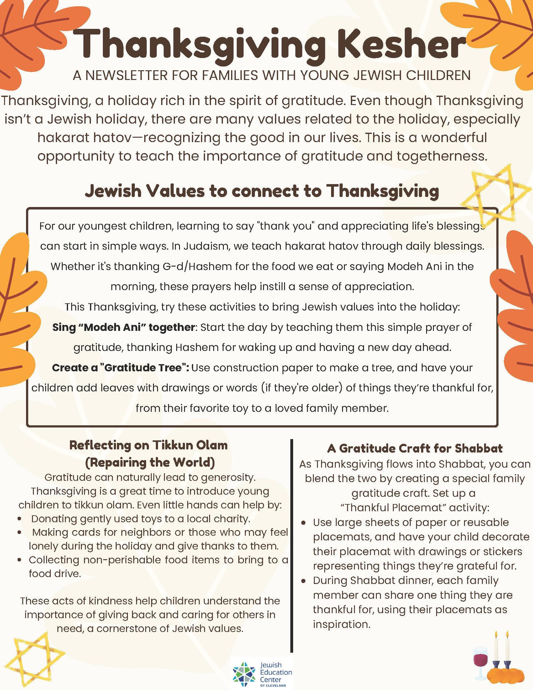 Thanksgiving – Holiday Newsletters – Jewish Education Center of Cleveland.