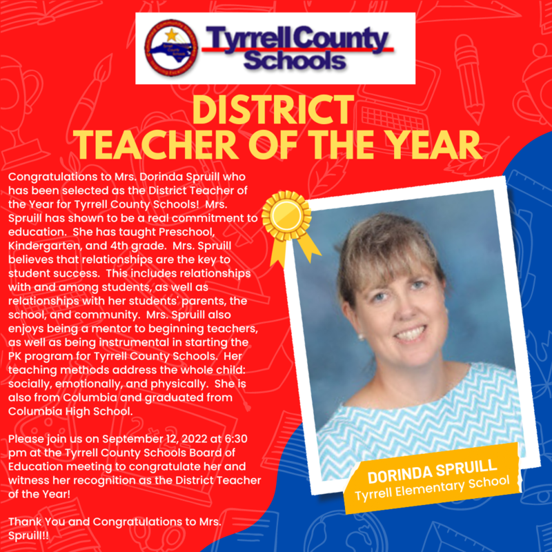 Tyrrell County Schools District Teacher of the Year | Tyrrell County Schools