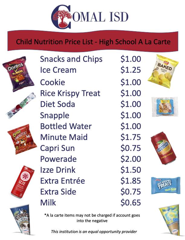 Meals, Smart Snacks, & A La Carte Pricing - Child Nutrition - Comal ...