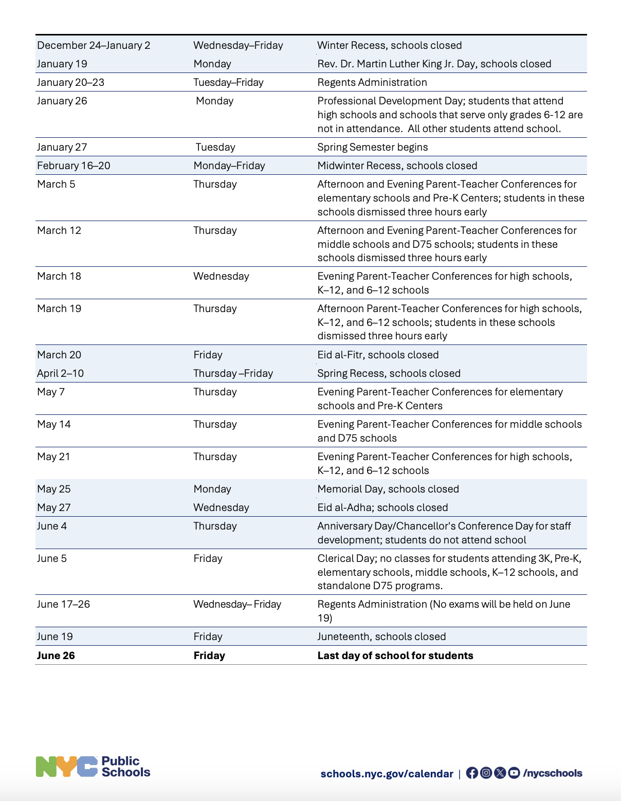NYCPS Calendar – Calendar – P.S. 132Q The Ralph Bunche School