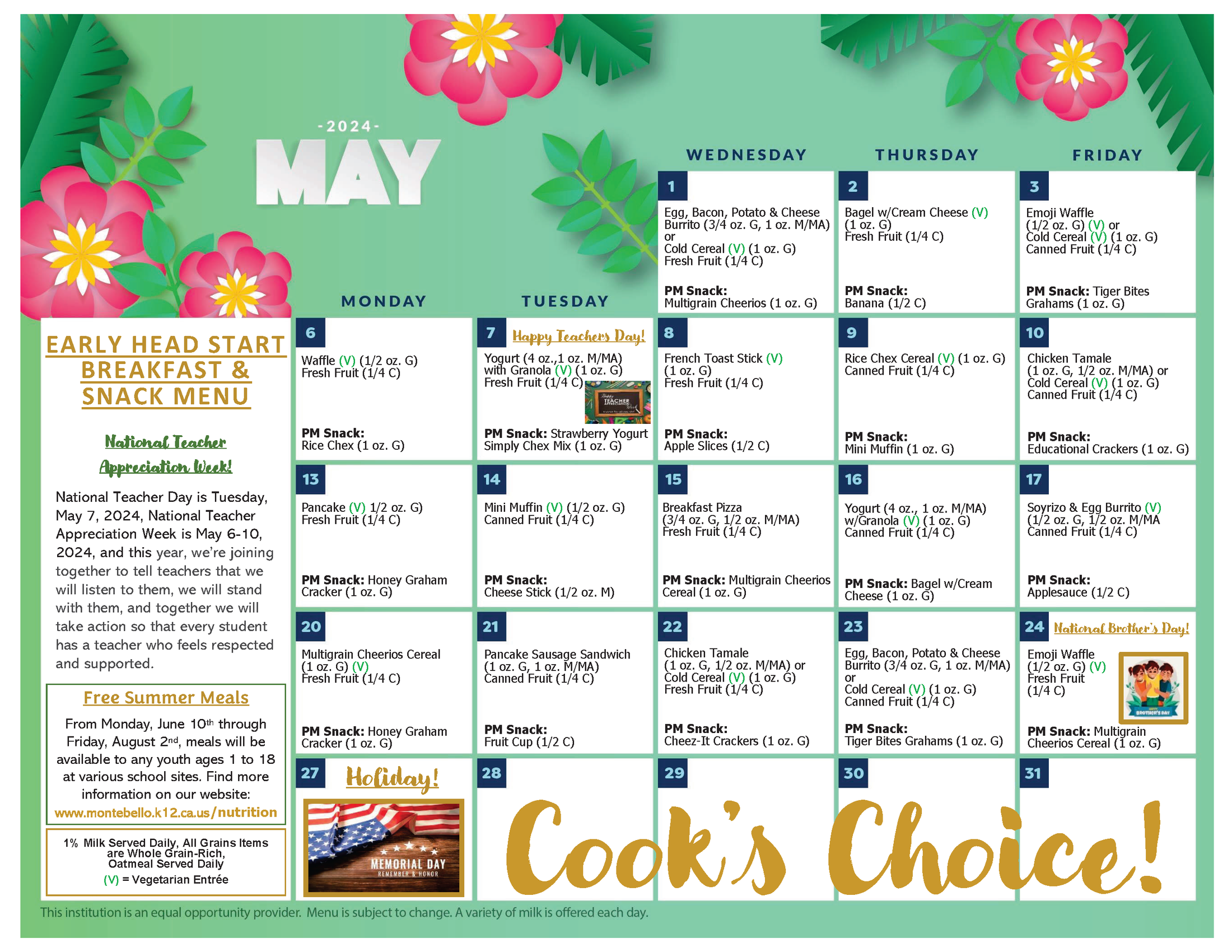 Menus – Nutrition Services – Montebello Unified School District