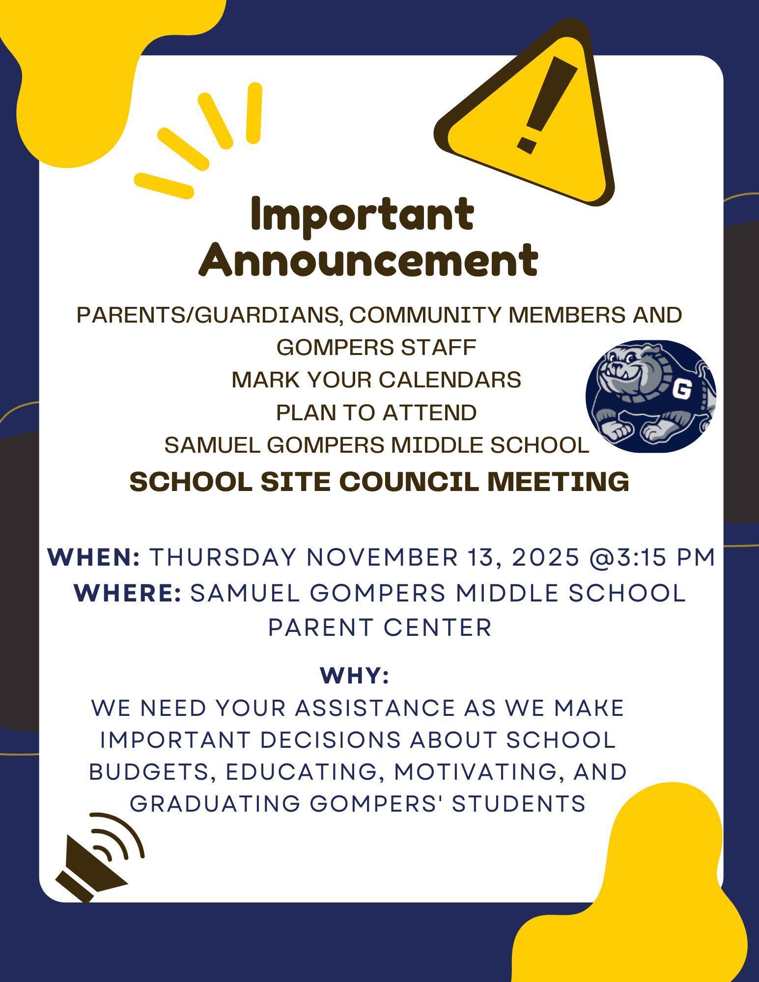 Important Announcement | Samuel Gompers Middle School
