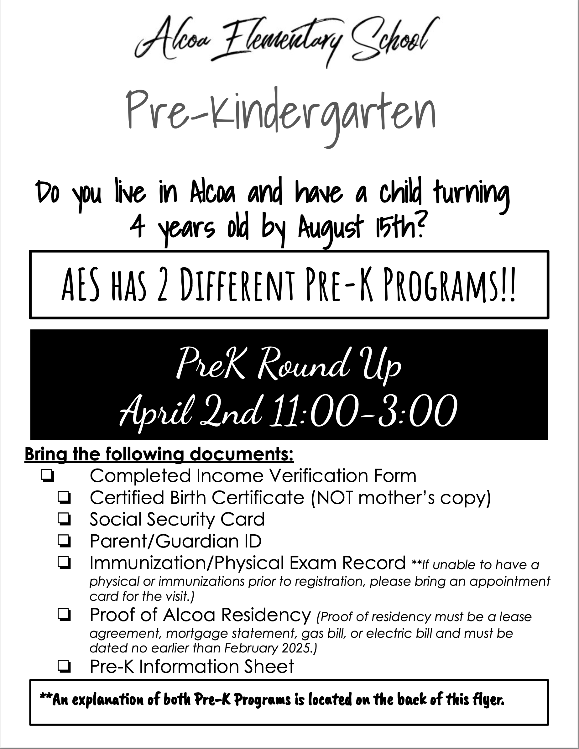 Pre-K Enrollment – Enrollment – Alcoa Elementary School