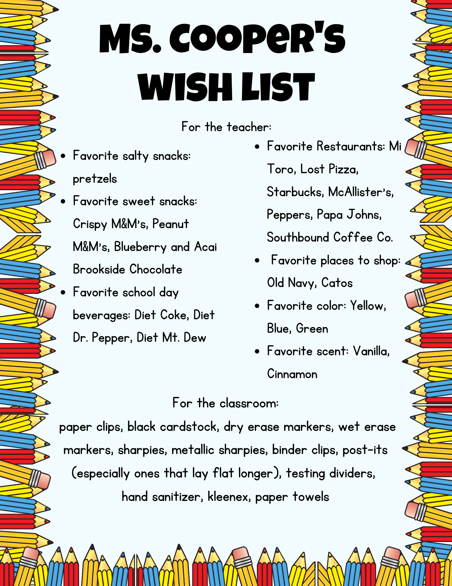 Classroom/Teacher Wish Lists – Middle School – Annunciation Catholic School