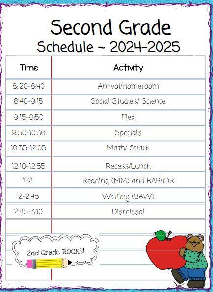 Daily and Specials Schedules – Kristina Ott – Frank J. Dugan Elementary ...