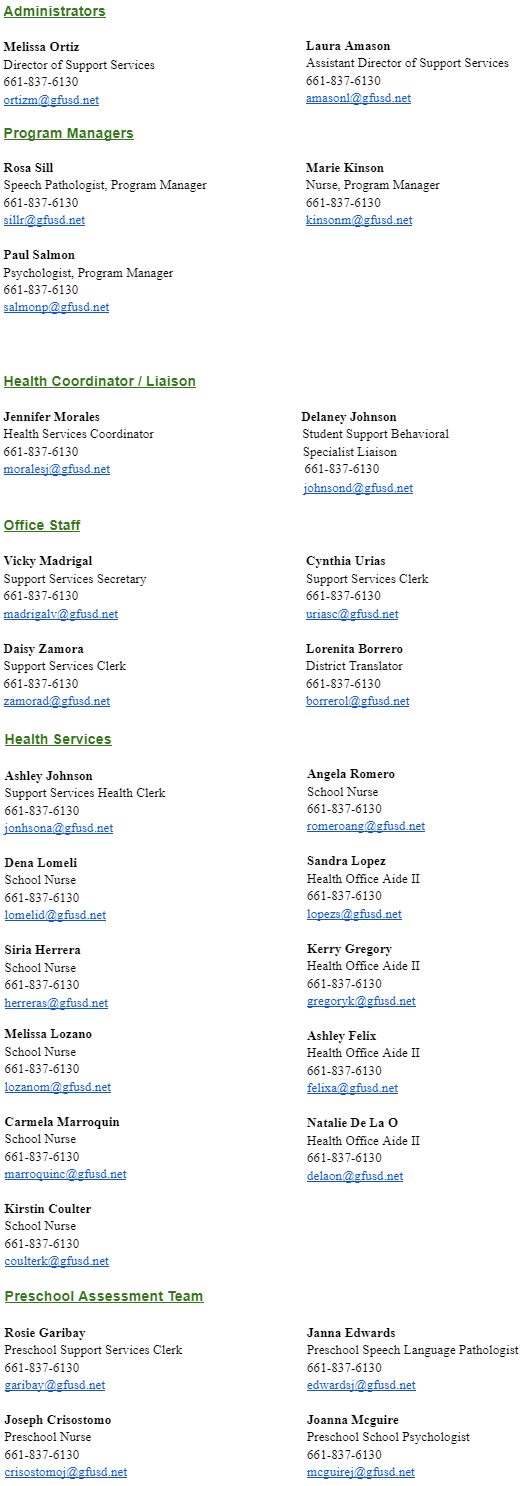 Special Education Staff Directory – ͏Support Services – Greenfield ...