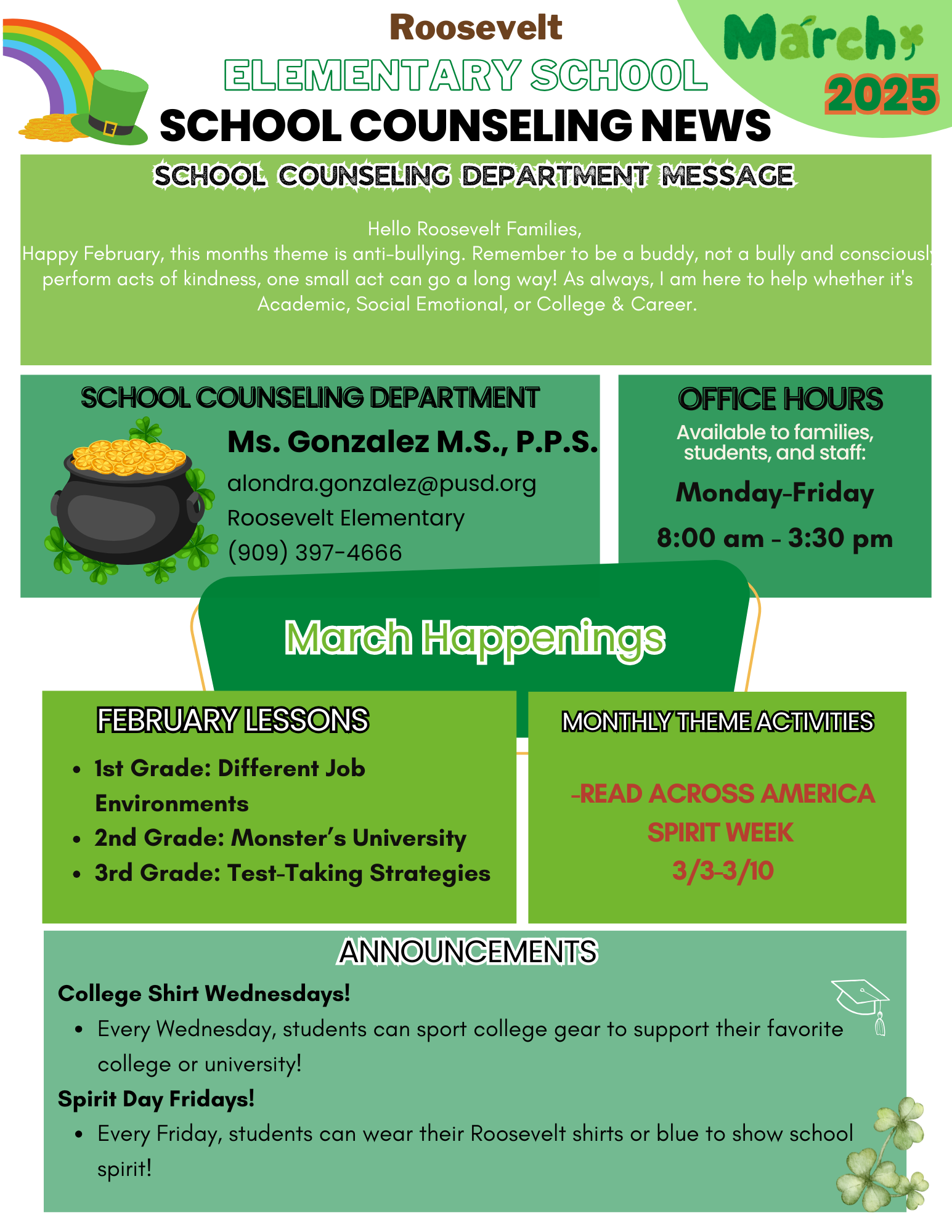 School Counseling Monthly Newsletter – School Counselor – Roosevelt ...