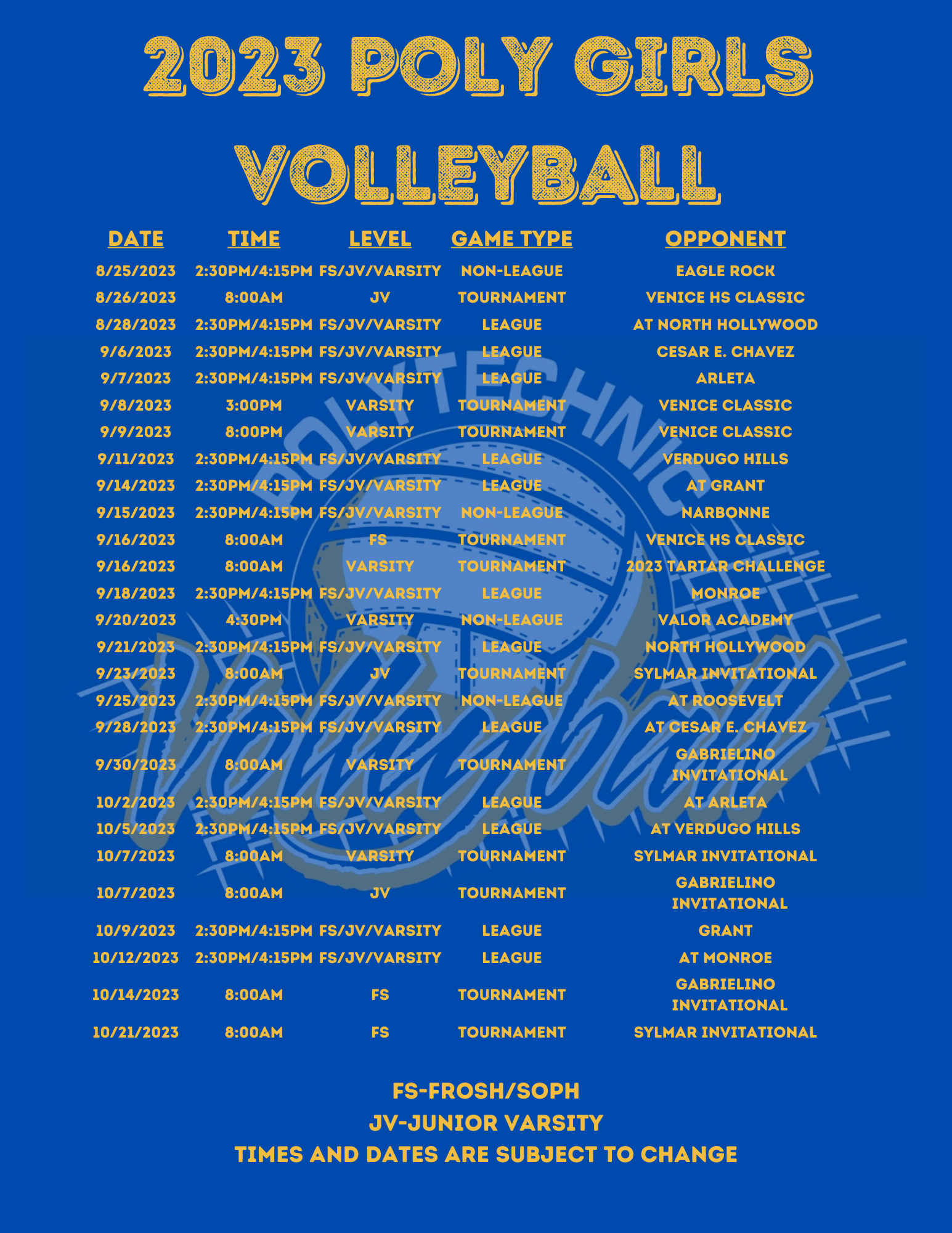 2023-24 Schedule – Girls Volleyball – John H. Francis Polytechnic ...