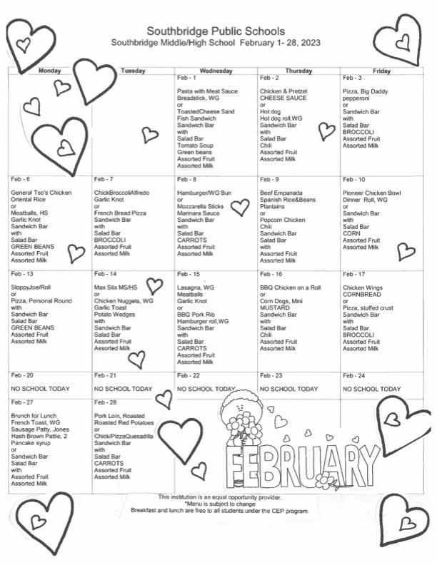 Menus – Food and Nutrition – Southbridge Public Schools