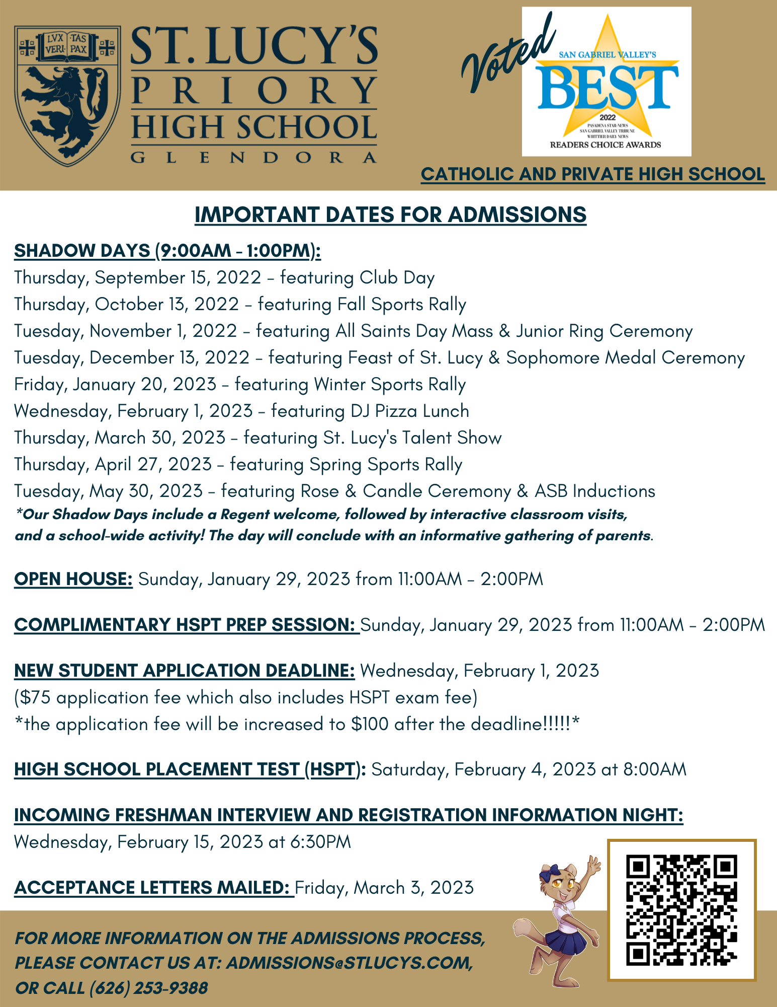 Regent Shadow Day Registration - Admissions - St. Lucy's Priory High School