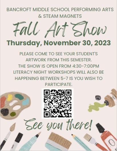 Bancroft Visual Art Show November 30 4:30-7:00PM | Bancroft Middle School