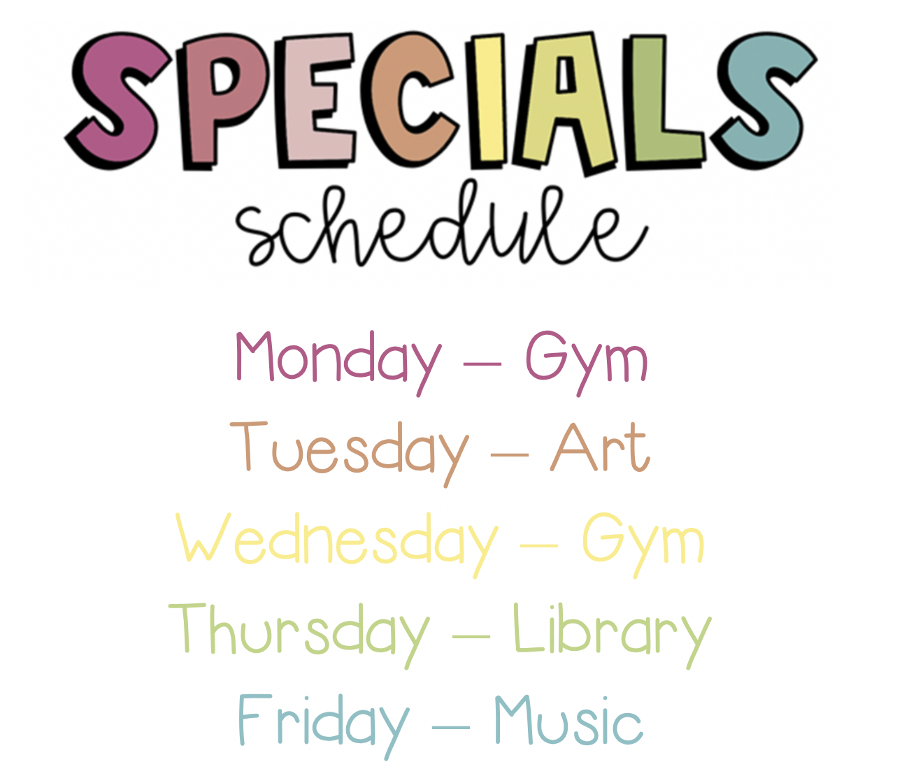 Special Area Schedule – Mary Katherine Monson – Walter Hill Elementary ...