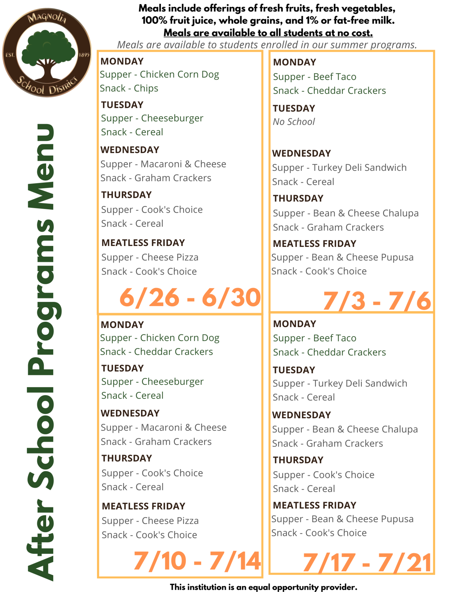 Magnolia School District Food Menus