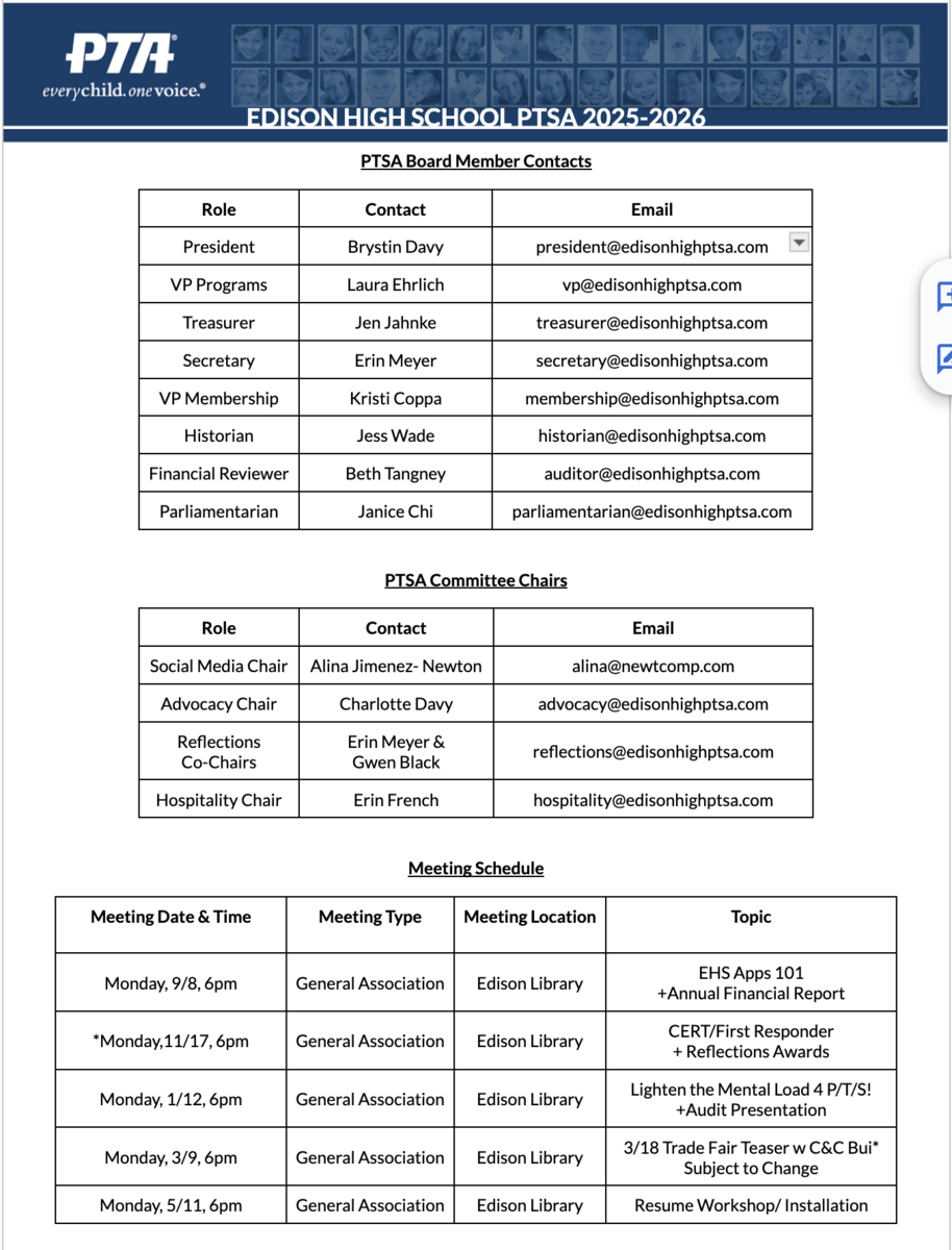 PTSA – Parents – Edison High School