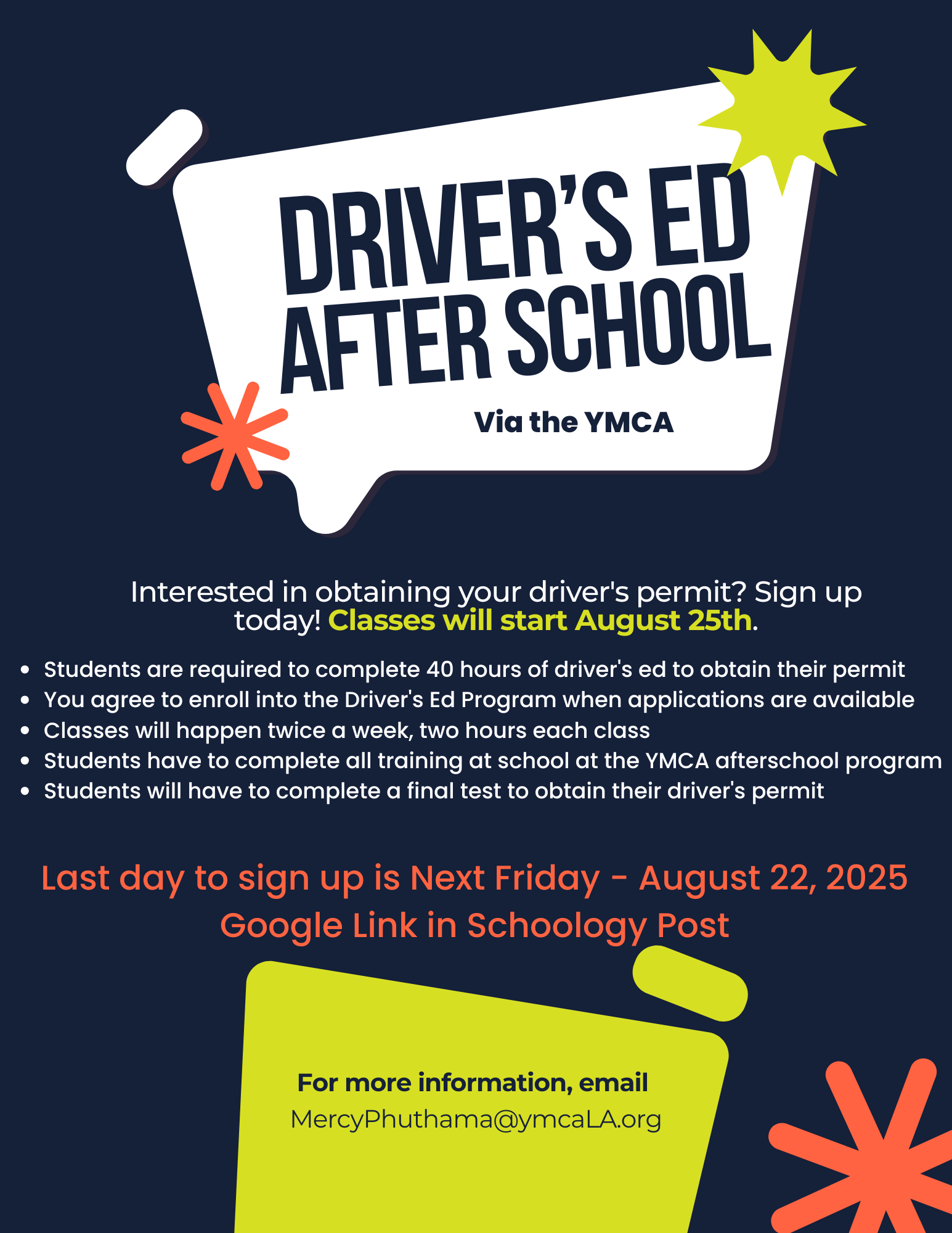 Driver's Ed Classes – YMCA After School – Northridge Academy High School