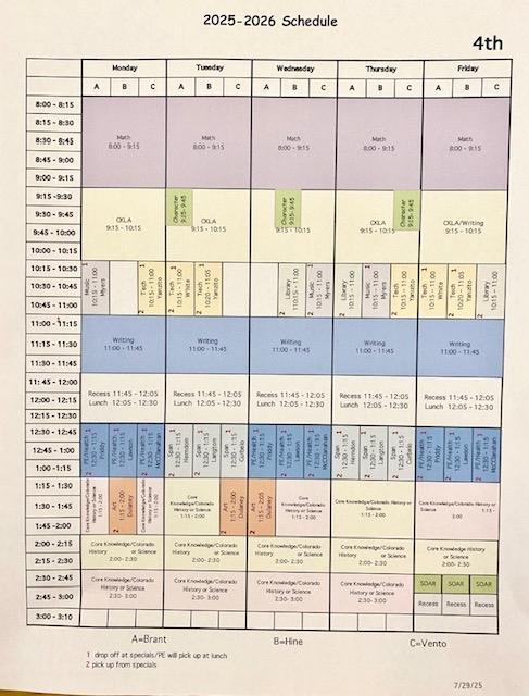 Schedule – Fourth Grade – Parker Core Knowledge