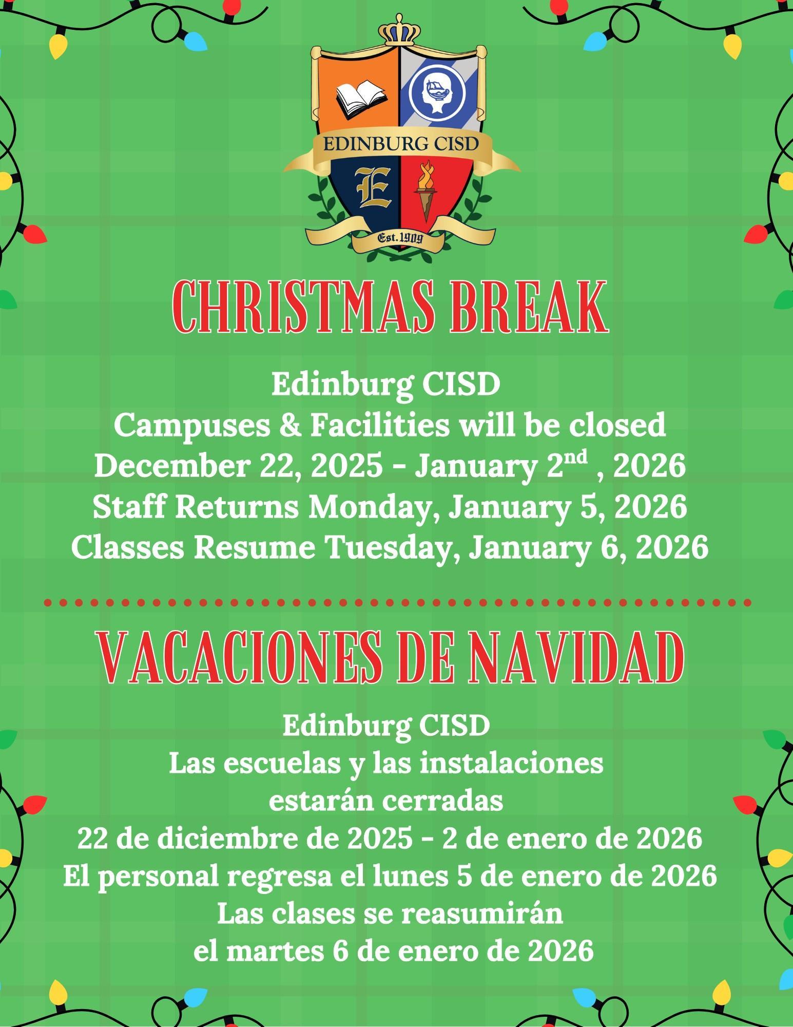 Christmas Break Schedule – Banner Files – Edinburg Consolidated ...