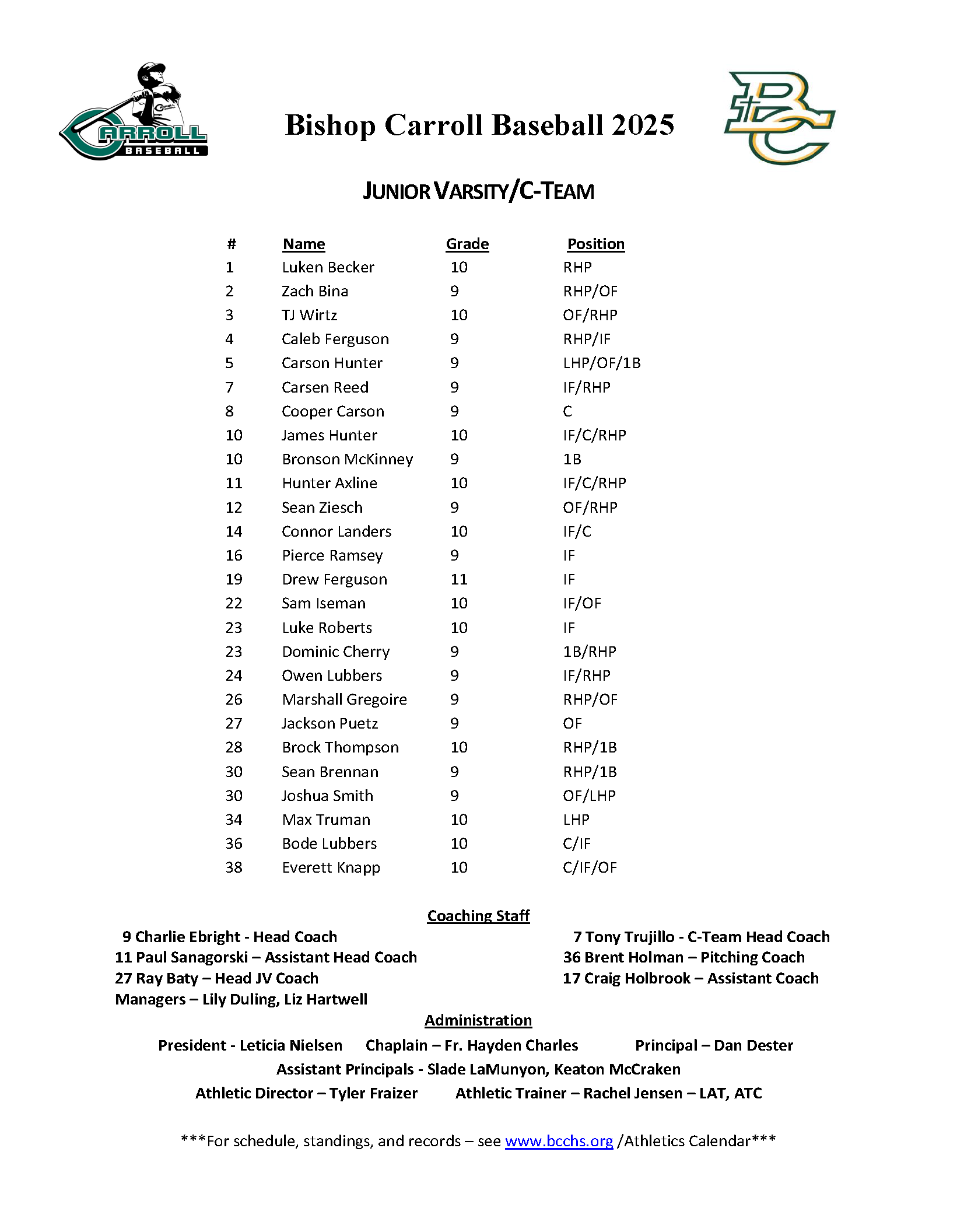 Roster – Baseball – Bishop Carroll Catholic High School