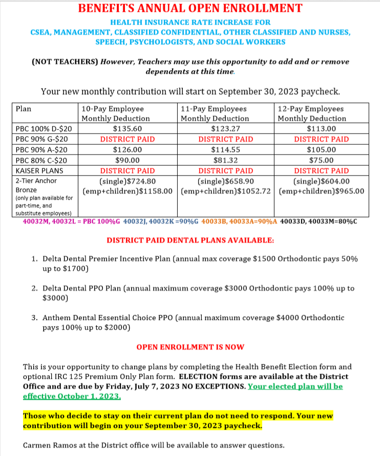 Employee Benefits Annual Open Enrollment | Greenfield Union School District