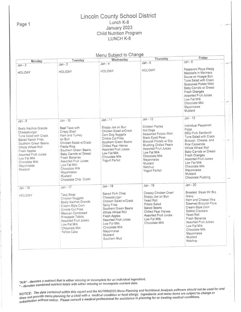 Breakfast & Lunch Menus – Child Nutrition Program – Lincoln County ...