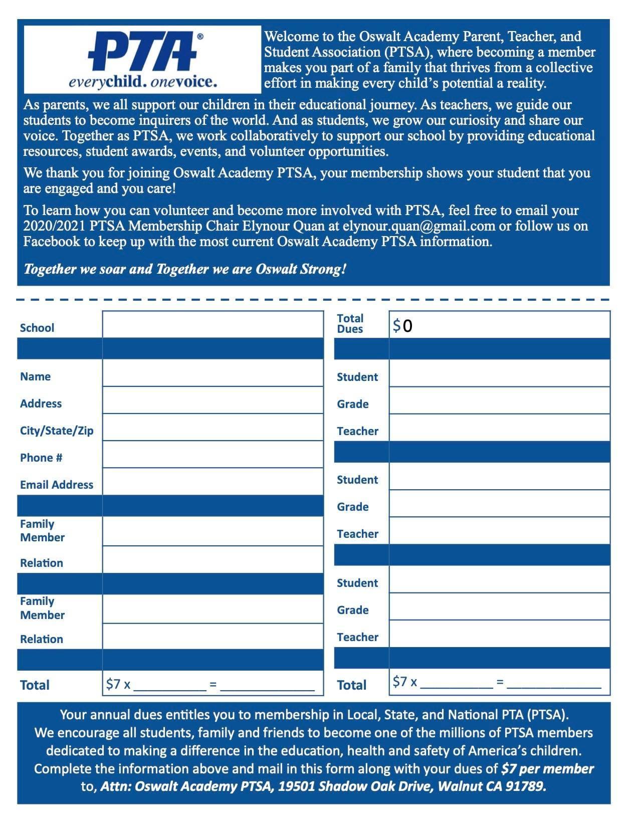 PTSA Membership Drive | Stanley G. Oswalt Academy