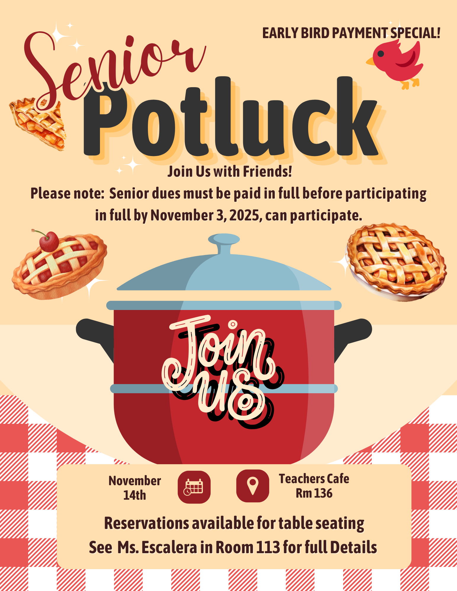 Seniors: First Annual Senior Potluck! | John Dewey High School
