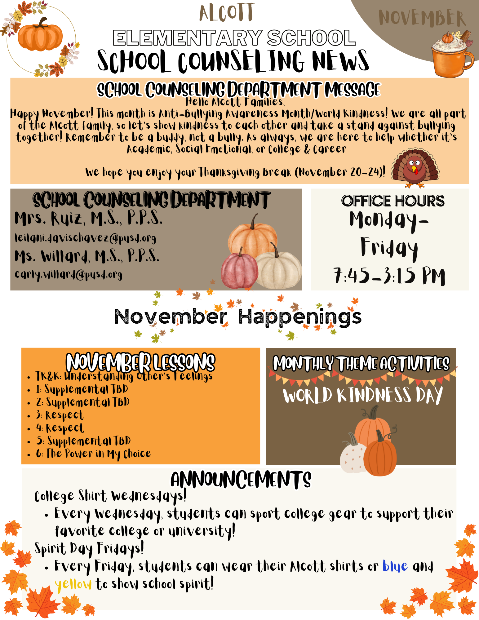 Monthly Newsletter – Counselors – Alcott Elementary School