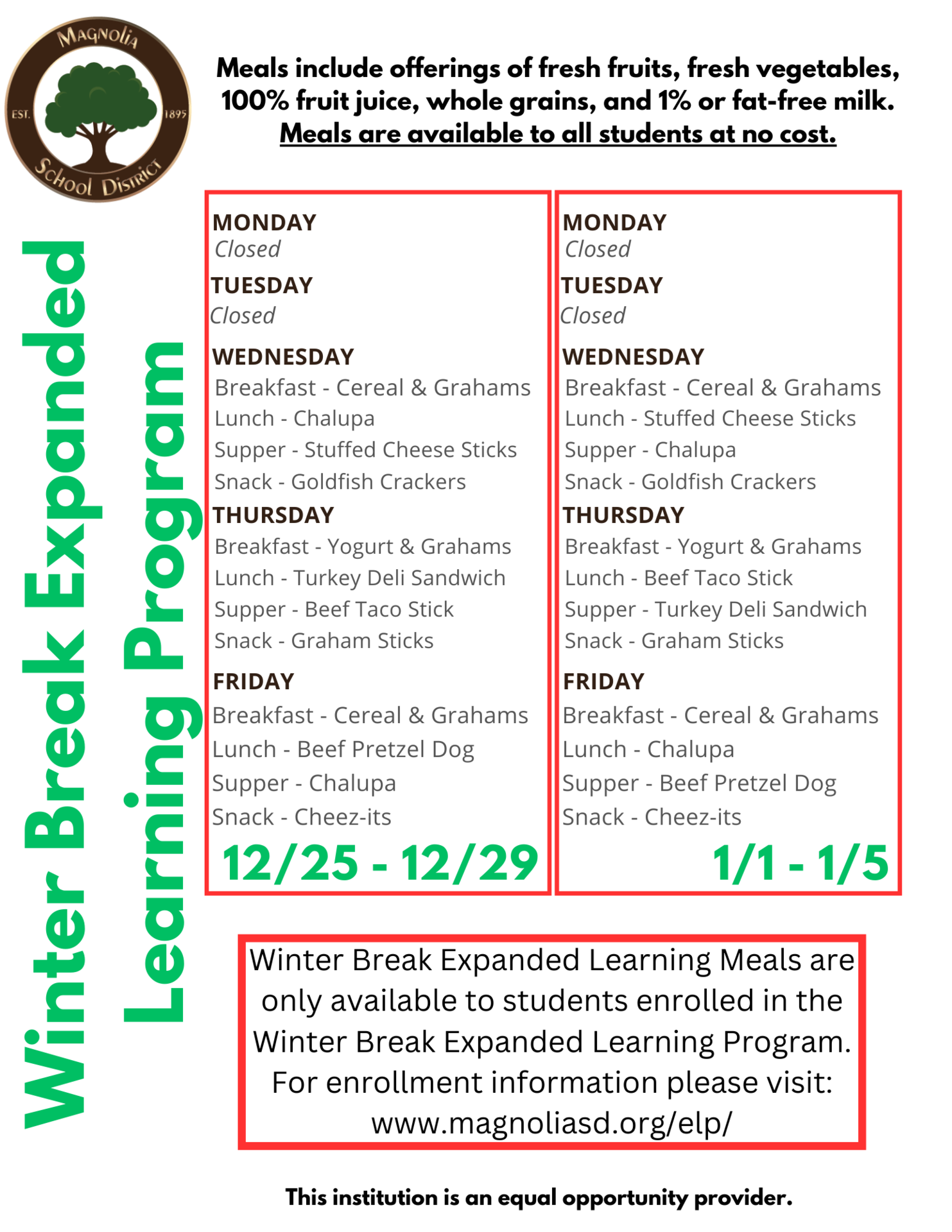 Magnolia School District Food Menus