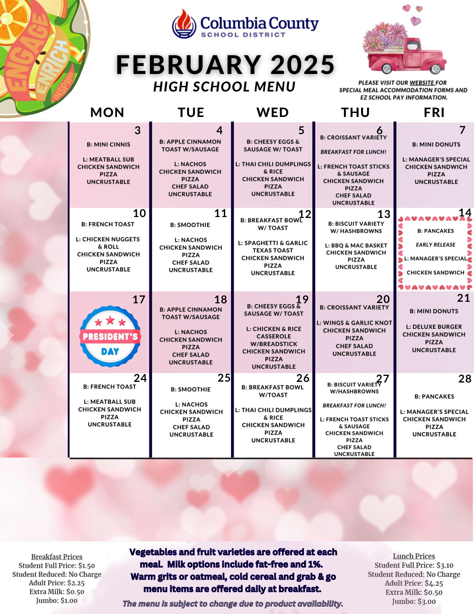 Menus – School Nutrition – Columbia County Schools