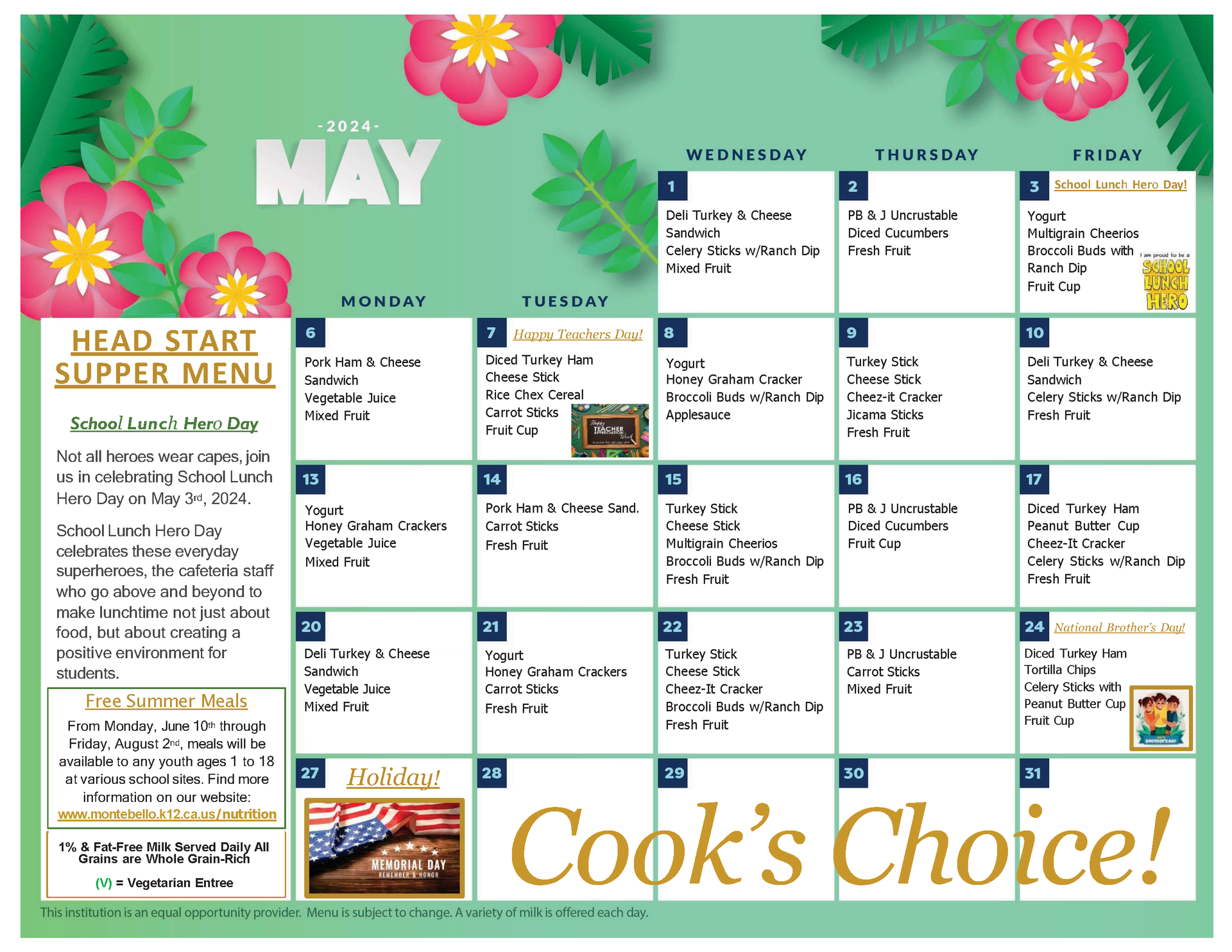 Menus – Nutrition Services – Montebello Unified School District