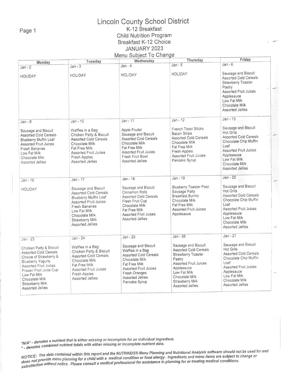 Breakfast & Lunch Menus – Child Nutrition Program – Lincoln County ...