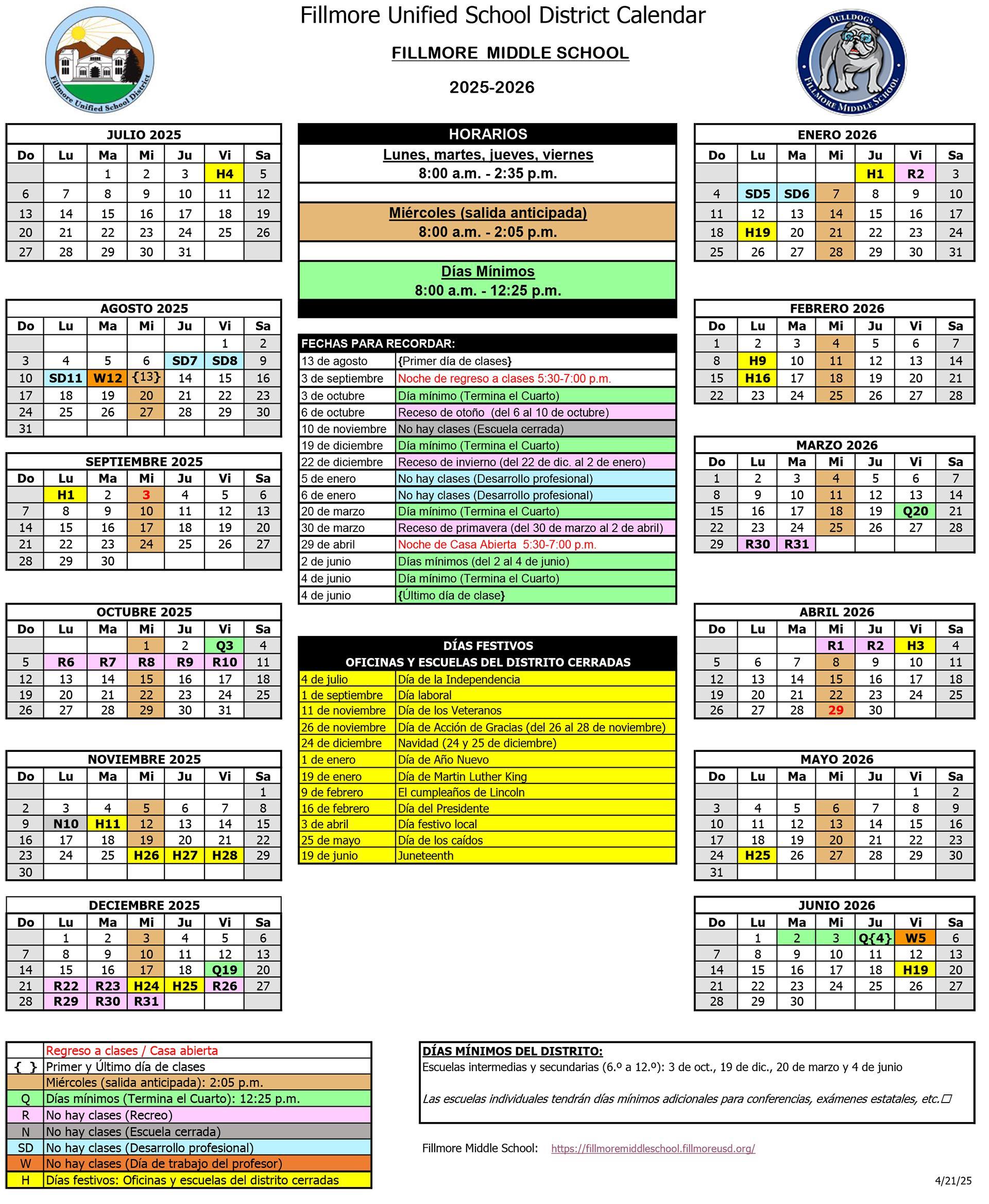 2025-26 Annual School Calendars [English/Spanish] – Family Resources ...