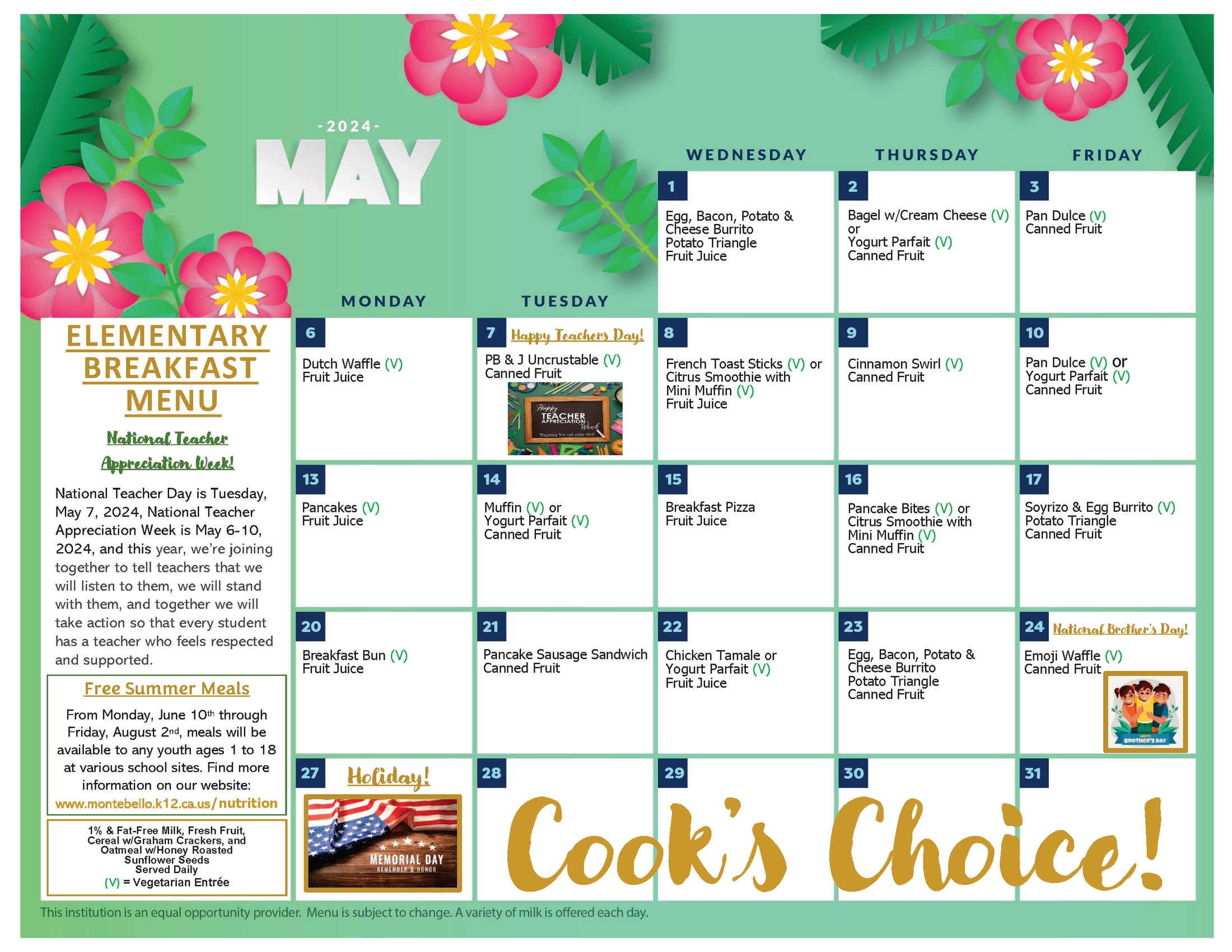 Menus – Nutrition Services – Montebello Unified School District